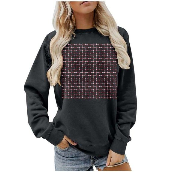 Amidoa Cute Womans Tops Valentines Gray Crewneck Long Sleeve ...