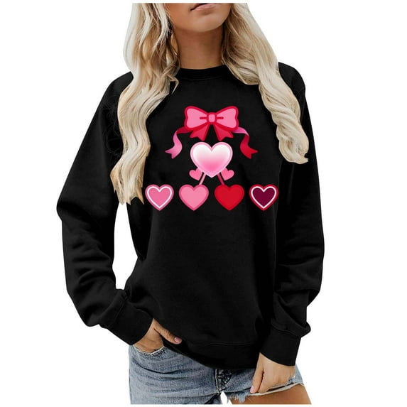Amidoa Cute Women's Tops Black Long Sleeve Valentines Sweatshirts ...