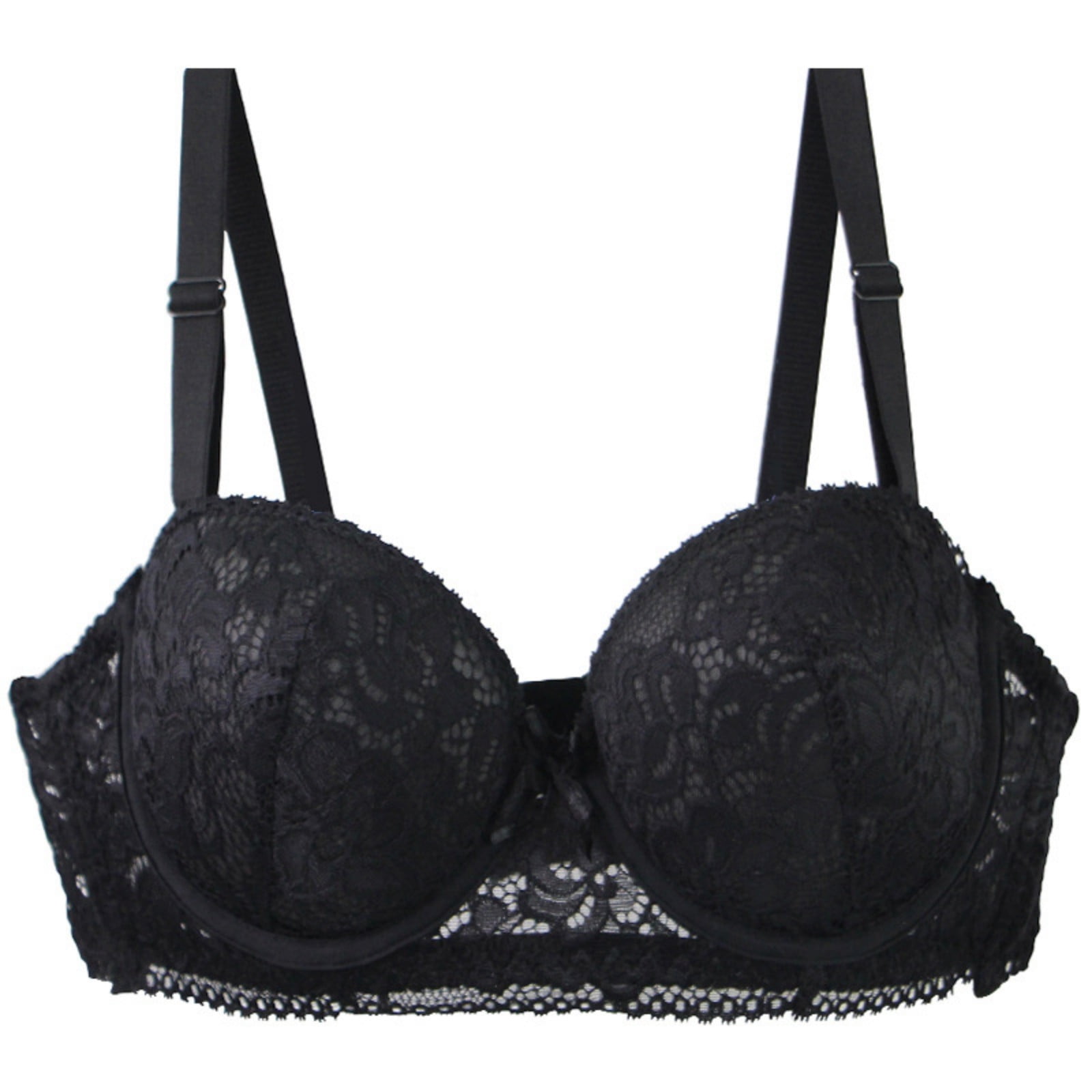 Amidoa Demi Bras for Older Women Lace Black Underwire Balconette Low ...