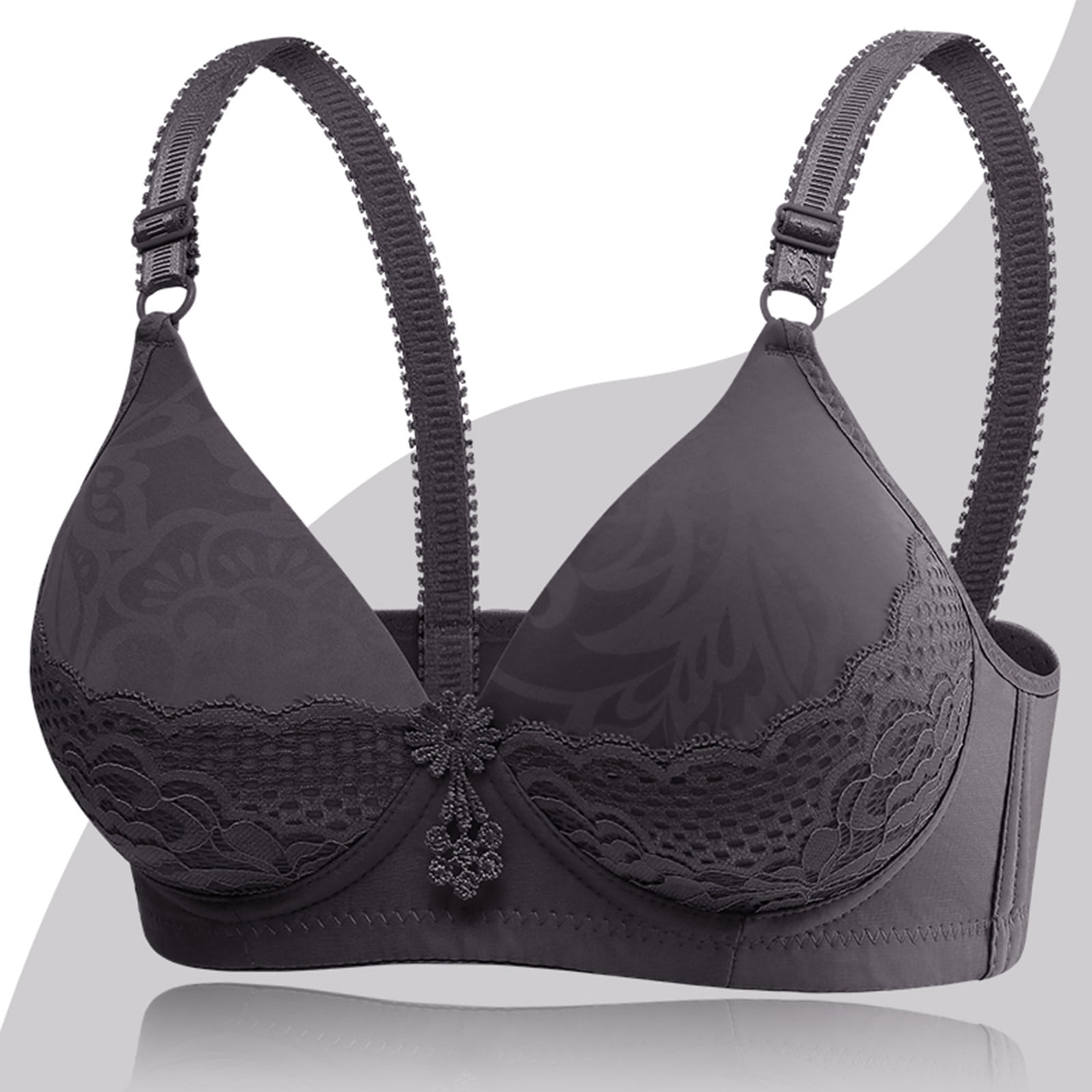 Amidoa Full-Figure Bras for Older Women No Underwire Push-up Gray Solid ...