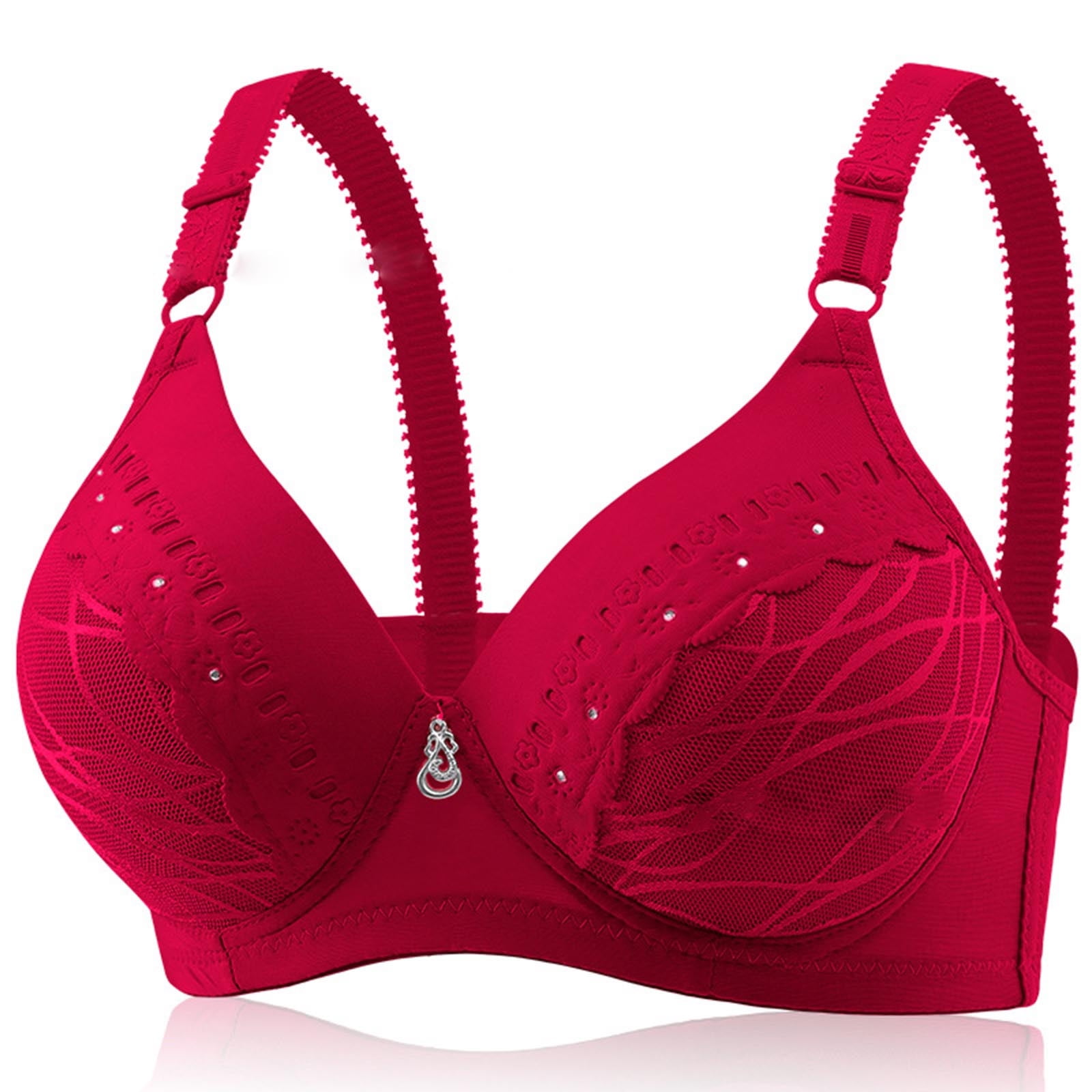 Amidoa Full-Figure Bras for Older Women Red Push-up No Underwire Lace ...