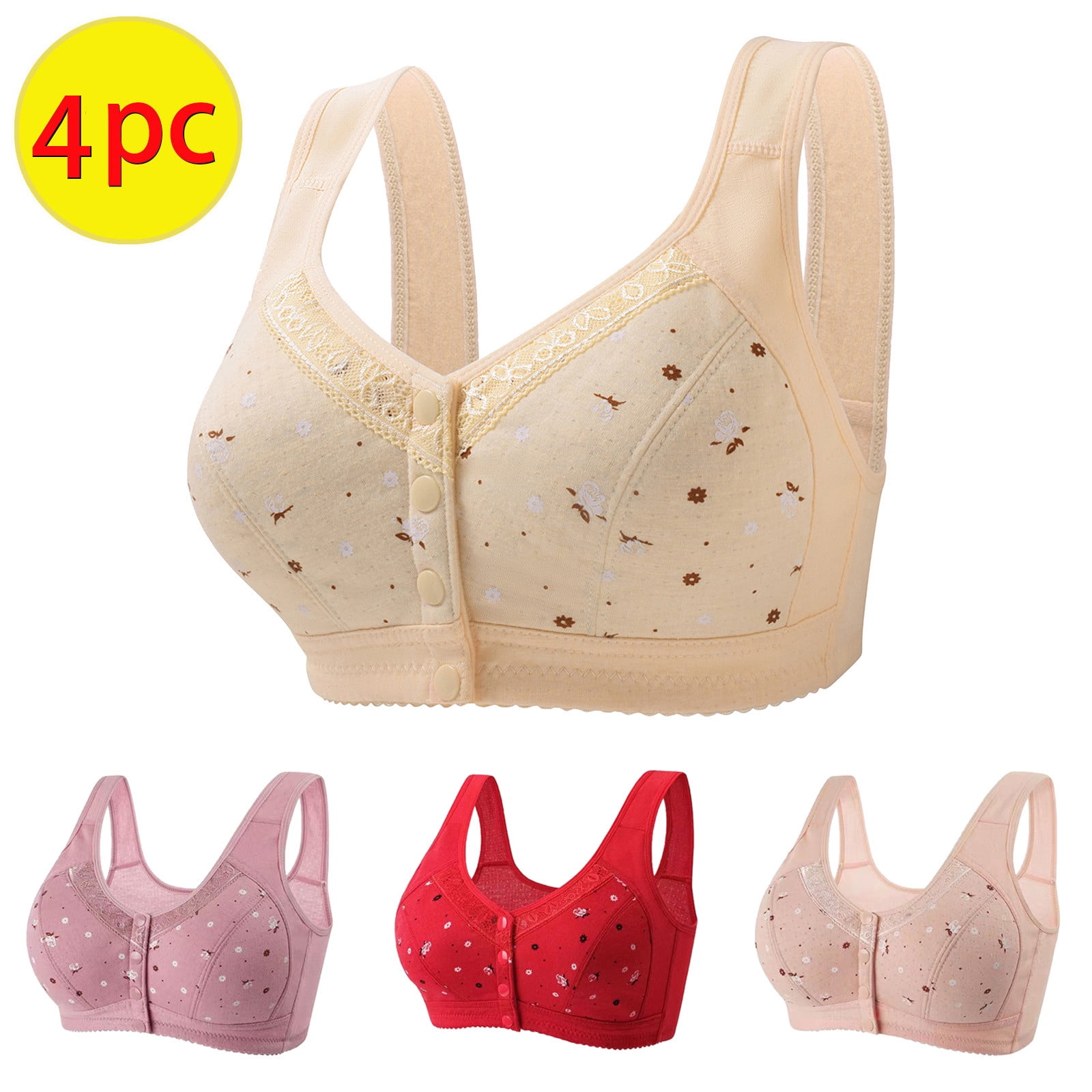 Amidoa Full-Figure Bras for Teen Girls Wireless Front Closure 4 Pcs ...