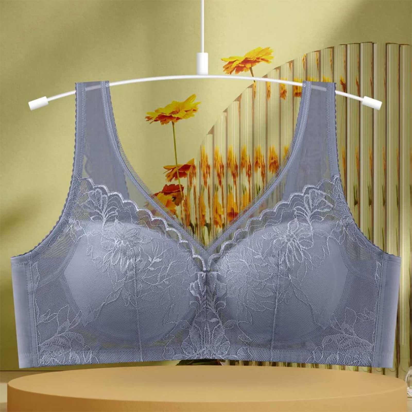 Amidoa Full-Figure Bras for Women Lace Blue Wire-Free Embroidered ...