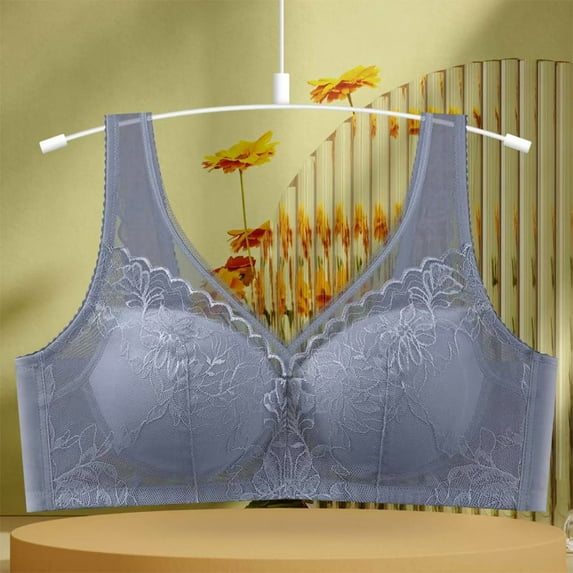 Amidoa Full-Figure Bras for Women Lace Blue Wire-Free Embroidered ...
