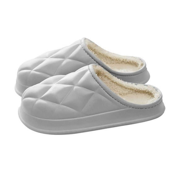 Amidoa Furry Women's Slippers Gray House Valentines Winter Non Slip Fleece Lined Warm Shoes ...