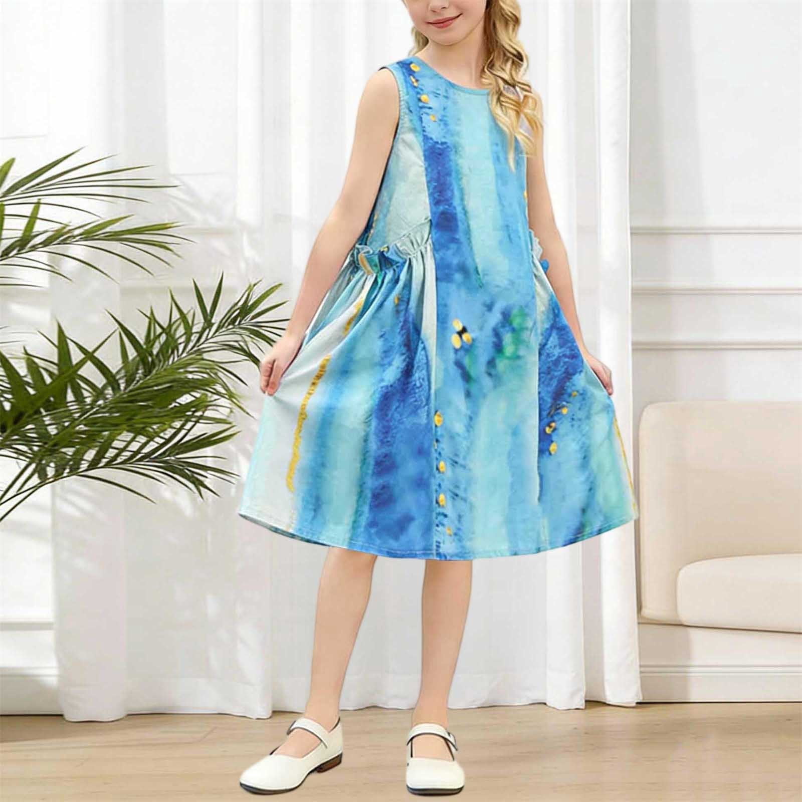 Amidoa Girl Dresses A-Line Sleeveless Flowy Floral Print Dress Casual ...