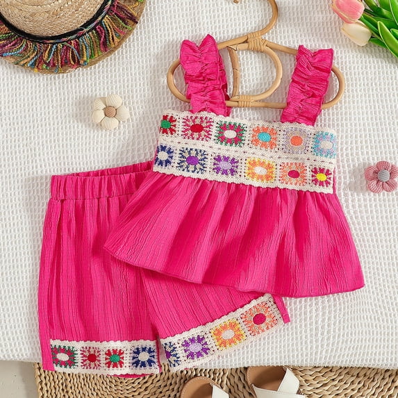 Amidoa Girls 2 Piece Outfits Summer Clothes Cute Solid Color T-Shirts ...