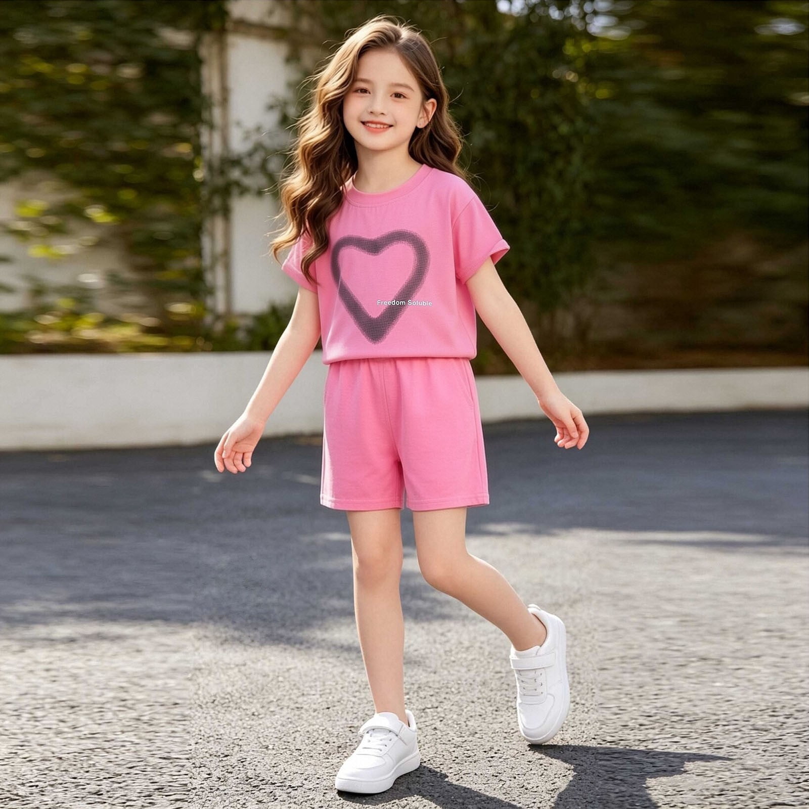Amidoa Girls 2 Piece Outfits Summer Clothes Cute T-Shirts Cotton Short ...