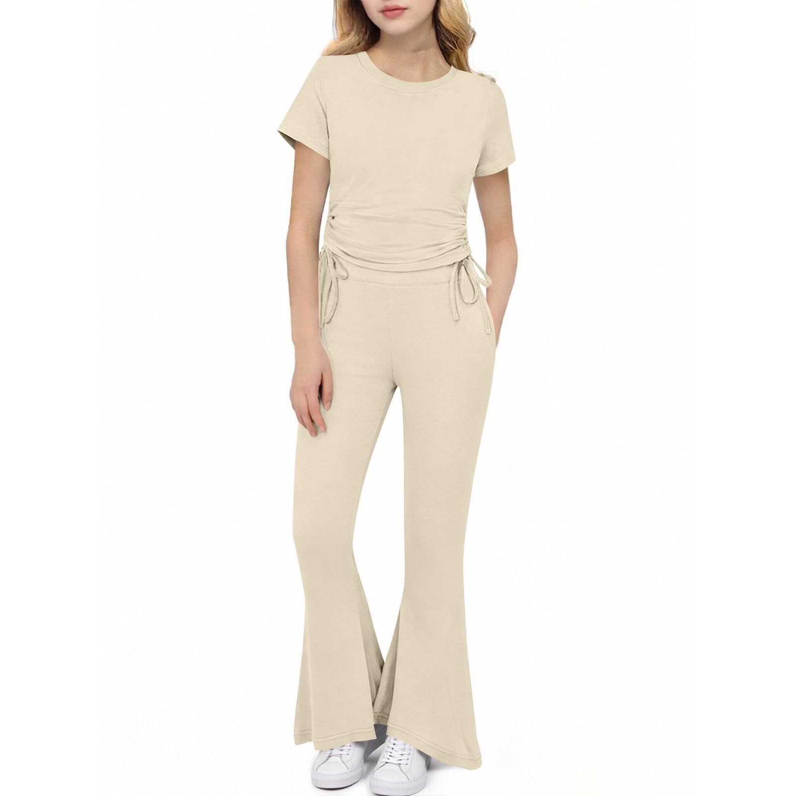 Amidoa Girls 2 Piece Outfits Summer Clothes Cute T-Shirts Solid Color ...