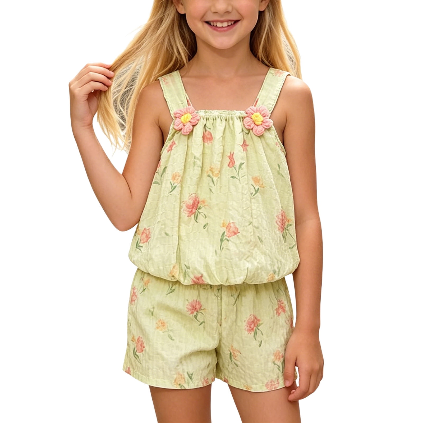 Amidoa Girls 2 Piece Outfits Summer Clothes Cute Tank Top Floral Print ...
