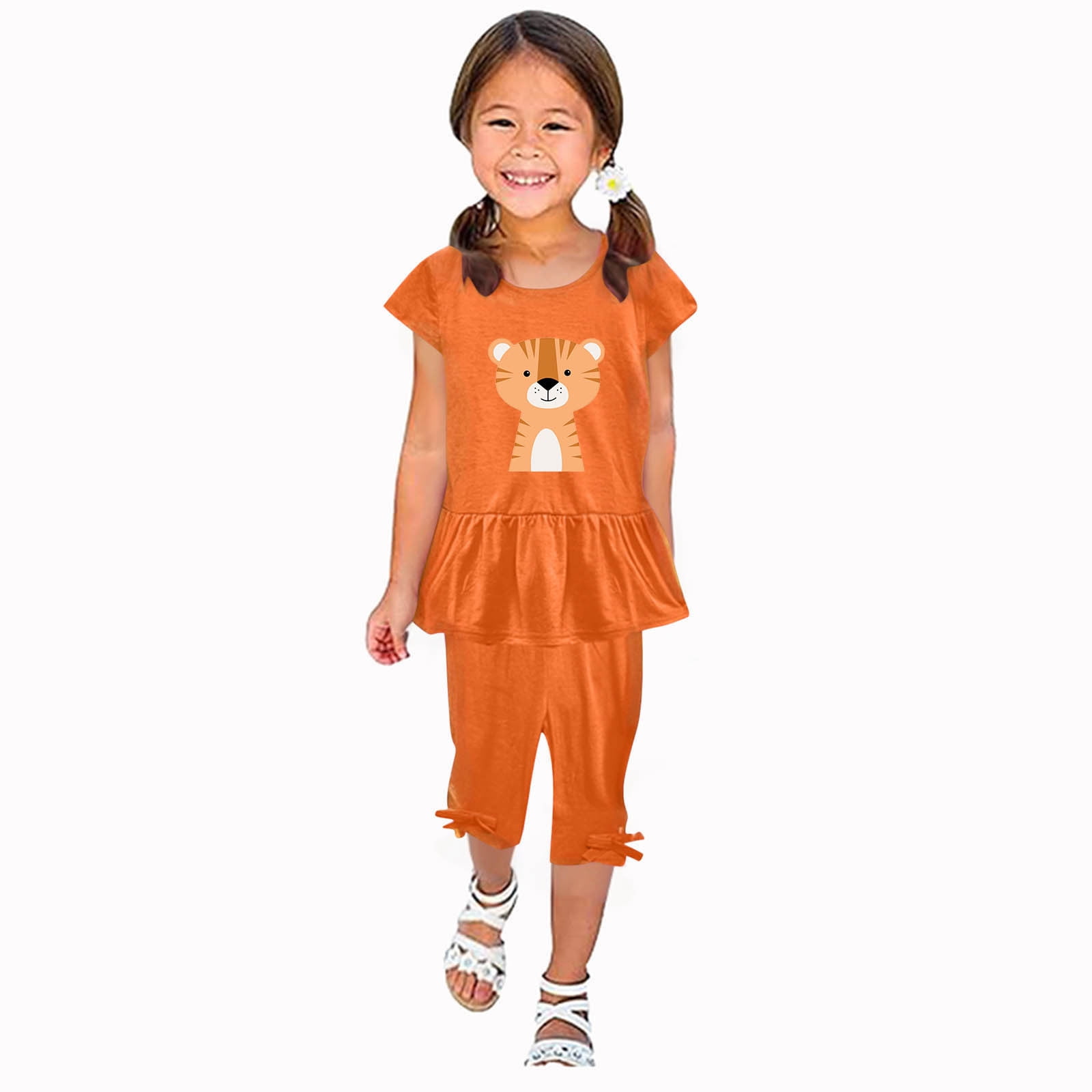 Amidoa Girls 2 Piece Outfits Summer Clothes T-Shirts Print Graphic ...
