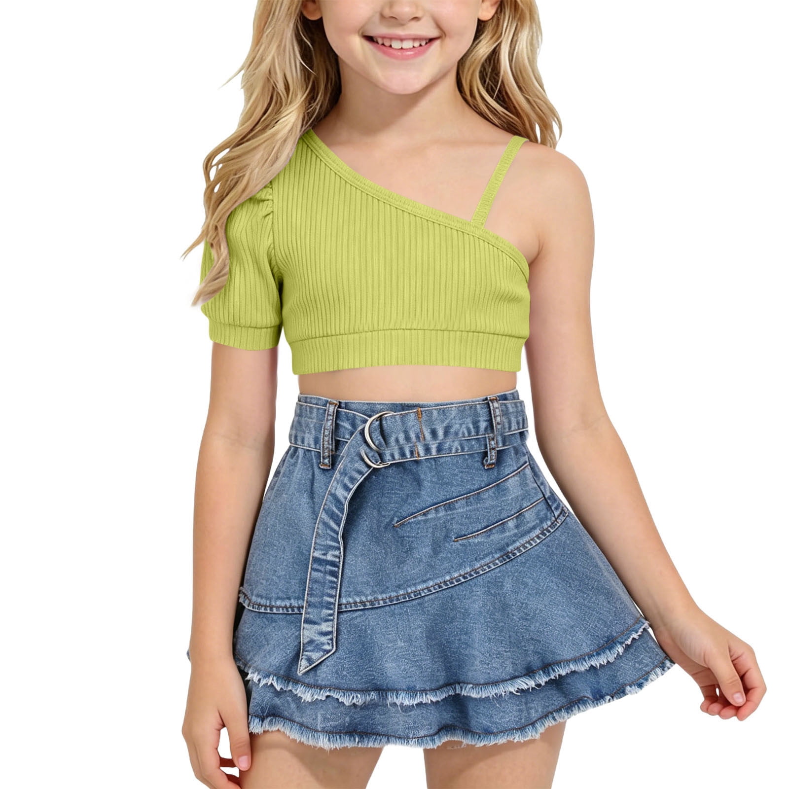 Amidoa Girls 2 Piece Outfits Summer Clothes Tank Top Cotton Short ...