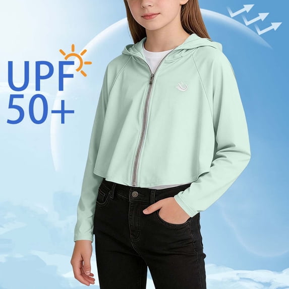 Amidoa Girls Rash Guard Kids Shirt Quick Dry Long Sleeve Hooded UPF 50 ...