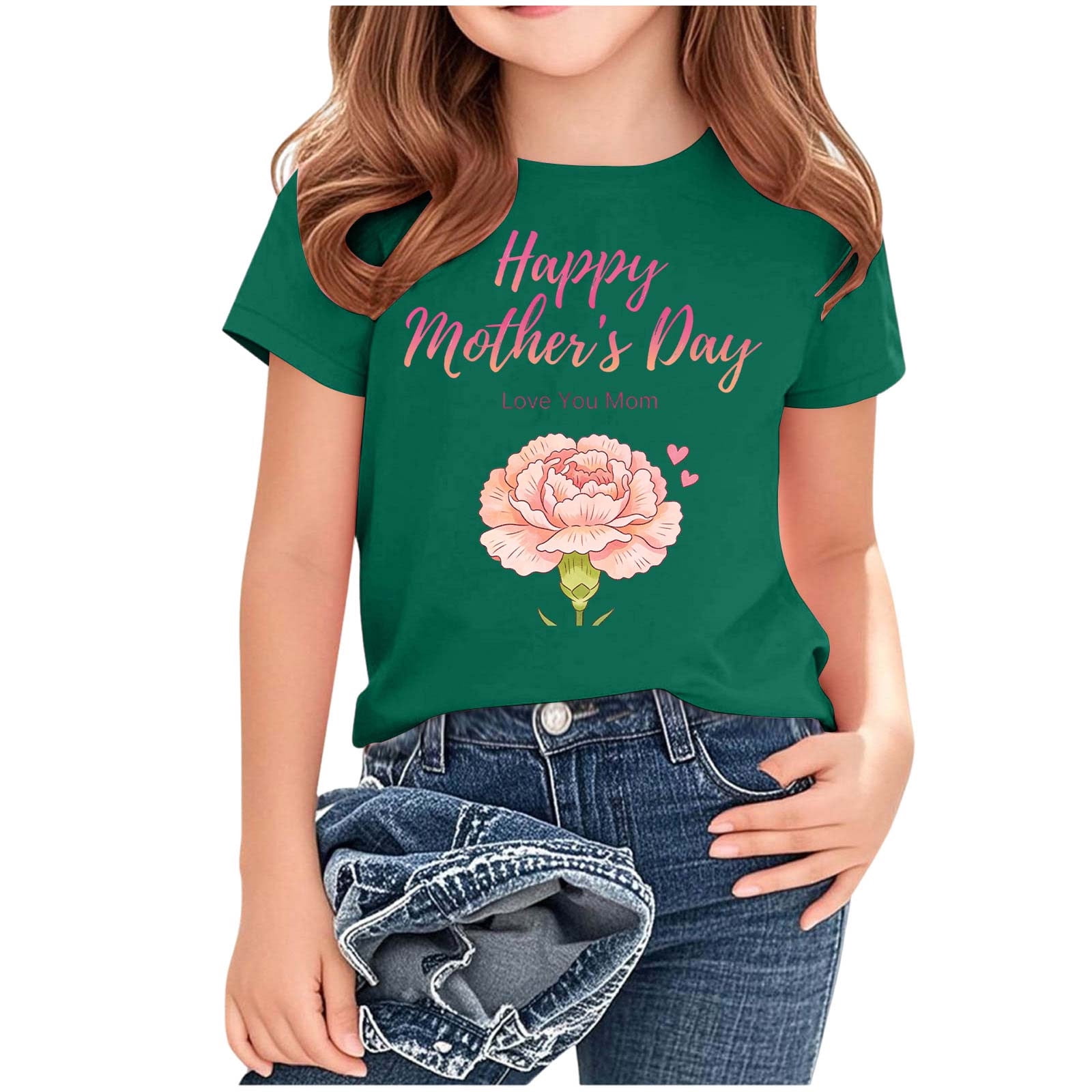 Amidoa Girls Short Sleeve Crewneck Kids Summer Tops Graphic T Shirts ...