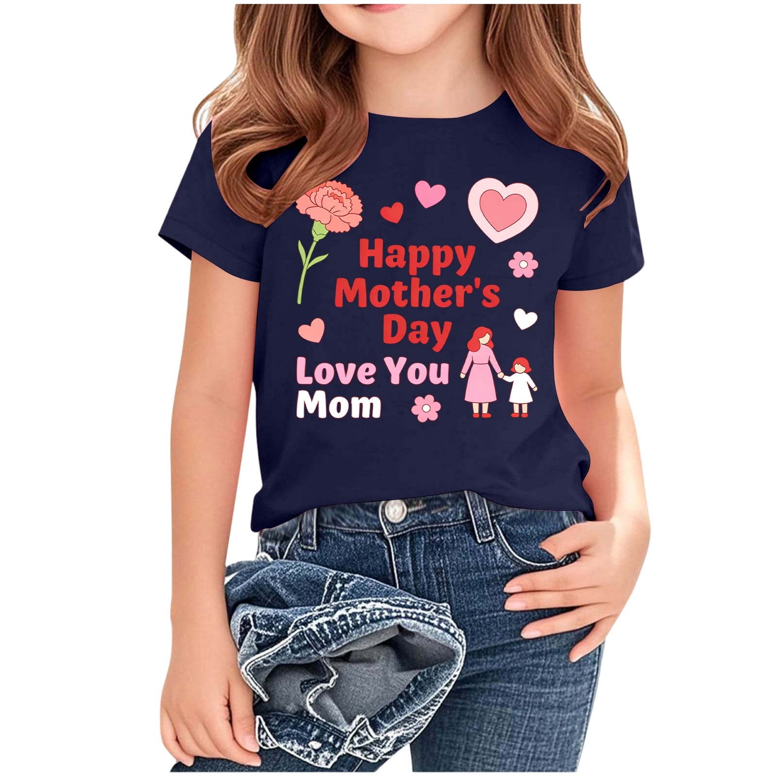 Amidoa Girls Short Sleeve Cute Graphic T-Shirts Summer Kids Casual Tops ...