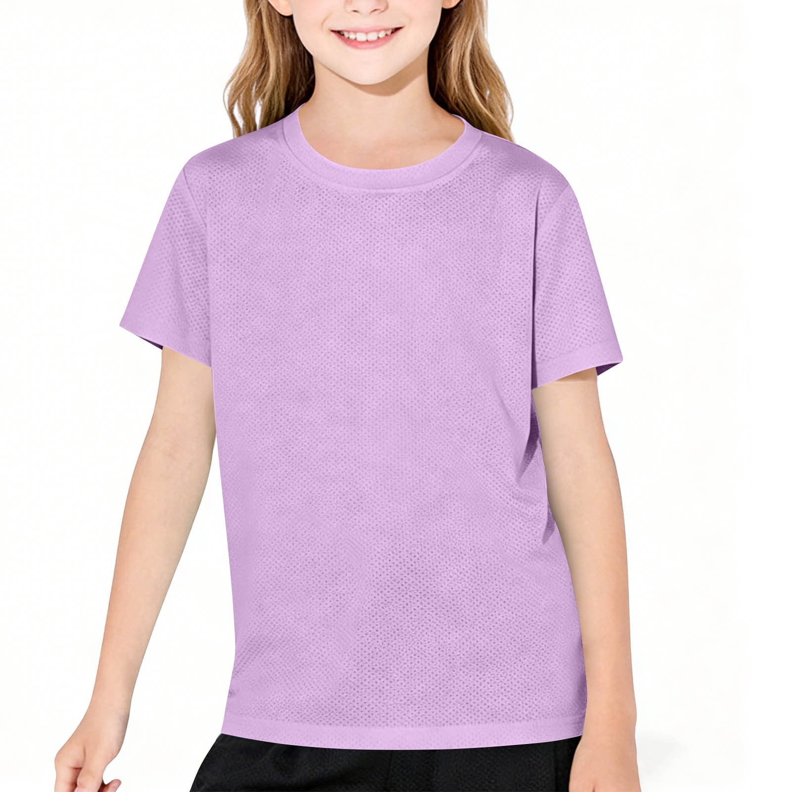 Amidoa Girls Short Sleeve Solid Color Crewneck Summer T Shirts Casual ...