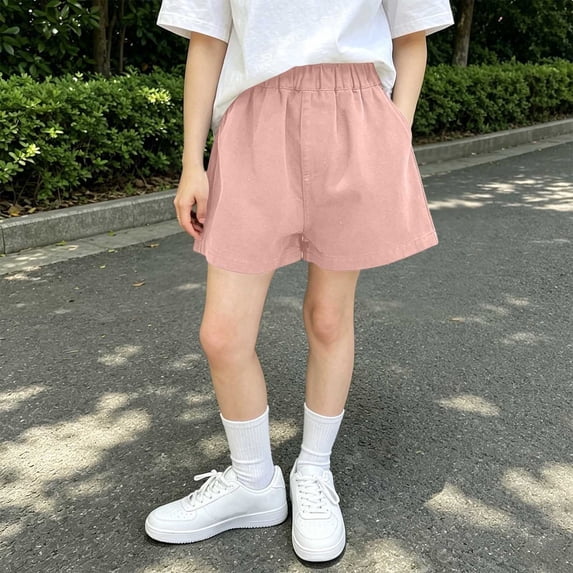 Amidoa Girls Shorts Casual Summer Toddler Solid Color Soft Elastic ...