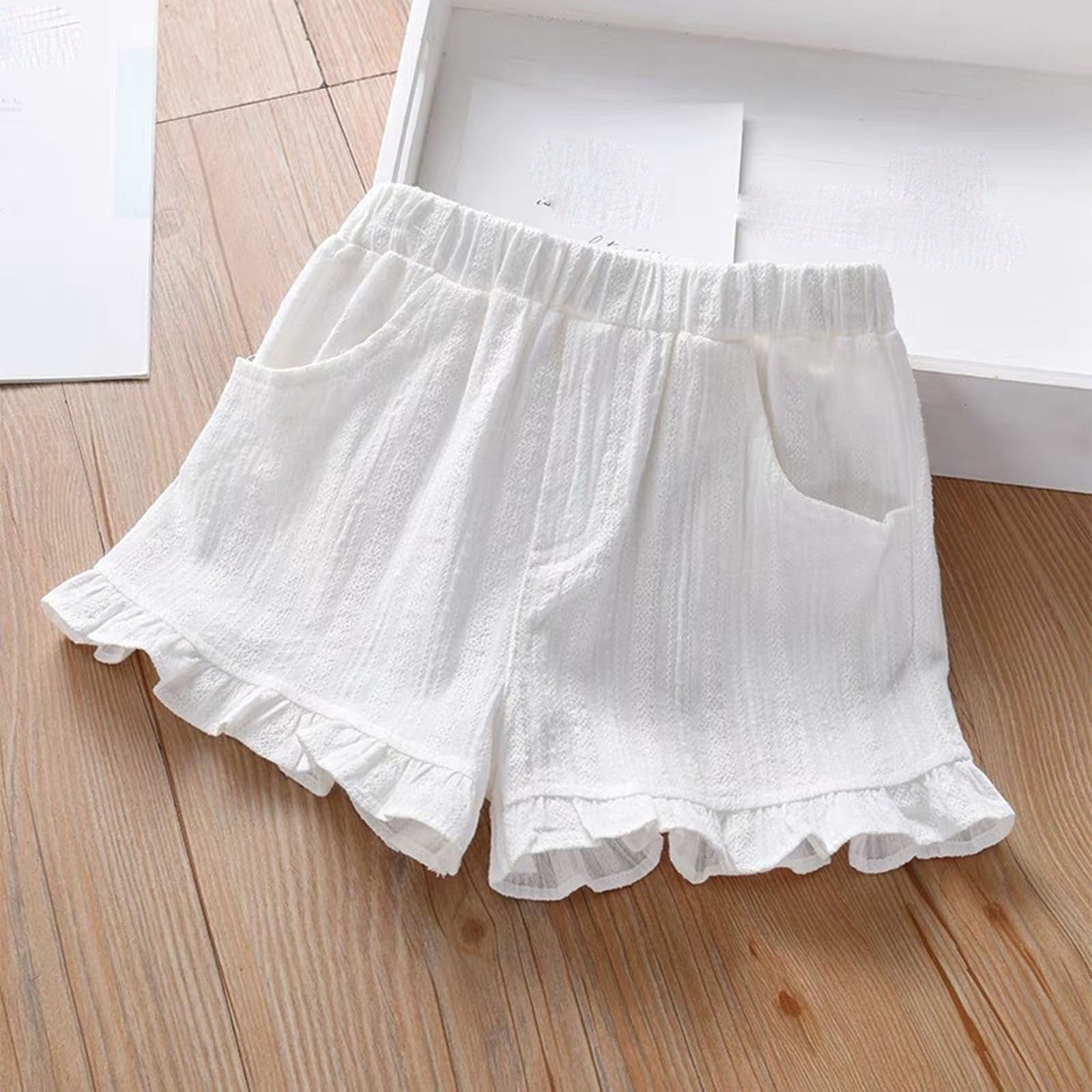 Amidoa Girls Shorts Soft Toddler Casual Summer Ruffle Solid Color ...