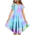 Amidoa Girls Summer Dresses A-Line Floral Print Ruffled Short Sleeve ...