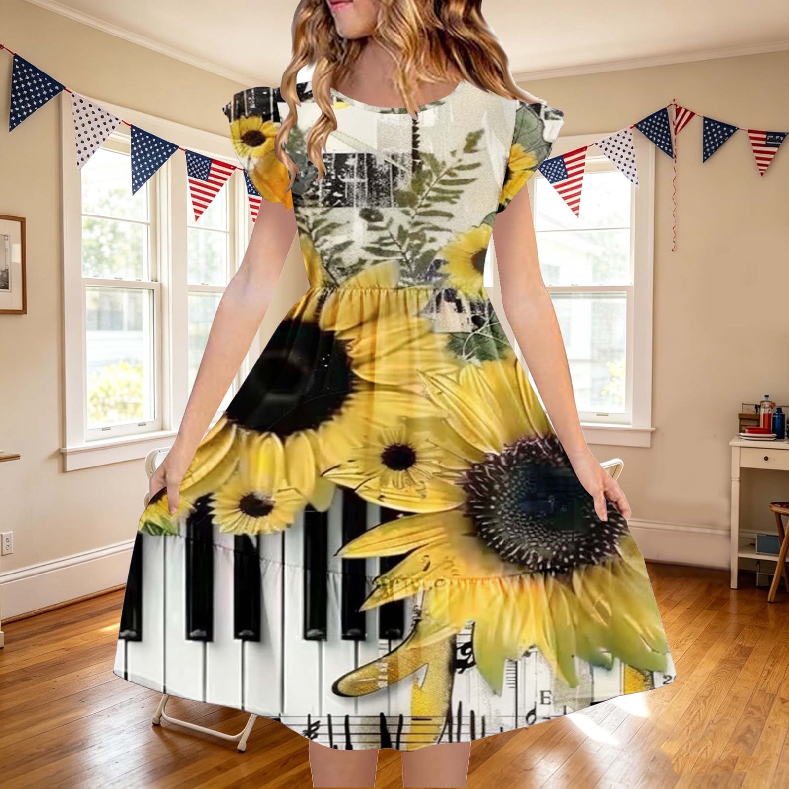Amidoa Girls Summer Dresses A-Line Short Sleeve Tiered 4th of July ...