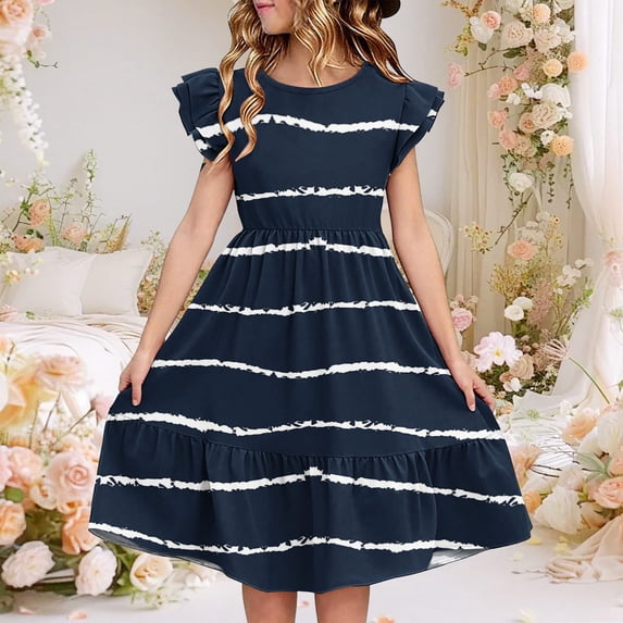 Amidoa Girls Summer Dresses Tiered A-Line Ruffled Dresses Floral Print ...