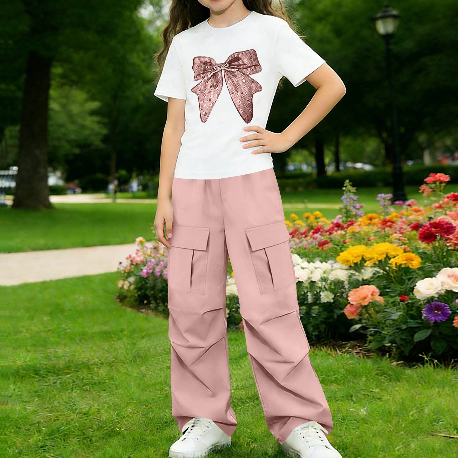 Amidoa Girls Summer Outfit Sets 2 Piece Clothes Short Sleeve Graphic T ...
