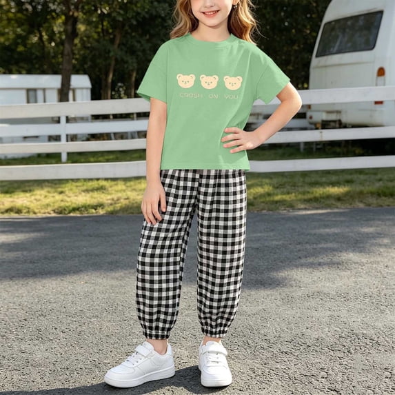 Amidoa Girls Summer Outfit Sets 2 Piece Graphic T-Shirt Short Sleeve ...