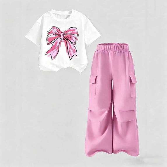 Amidoa Girls Summer Outfit Sets 2 Piece Graphic T-Shirt Short Sleeve ...