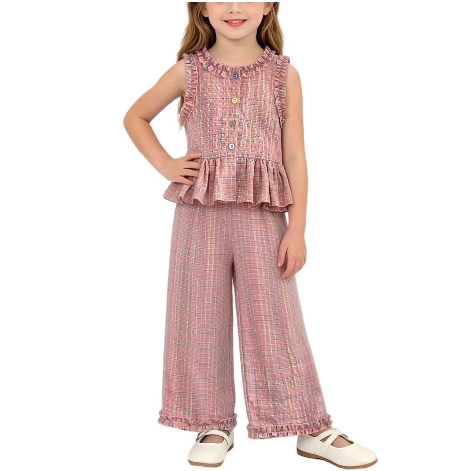 Amidoa Girls Summer Outfit Sets 2 Piece Ruffle Sleeve T-Shirt Tank Top ...