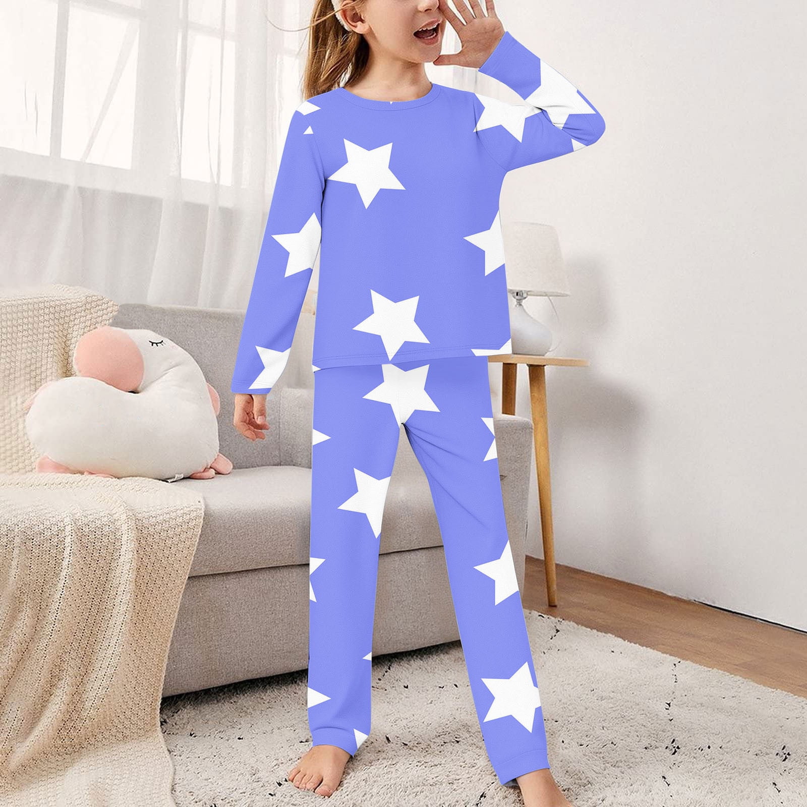 Amidoa Girls Summer Outfits 2 Piece Homewear Print Cute Long Sleeve Top ...