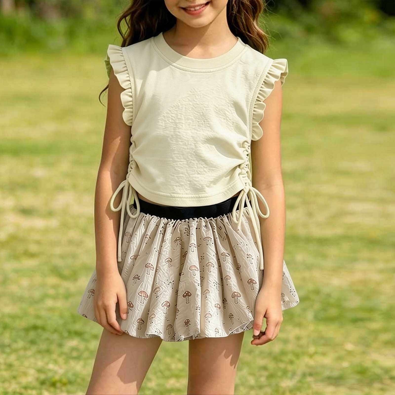 Amidoa Girls Summer Outfits 2 Piece Ruffle Sleeveless Cute T Shirt Tank ...