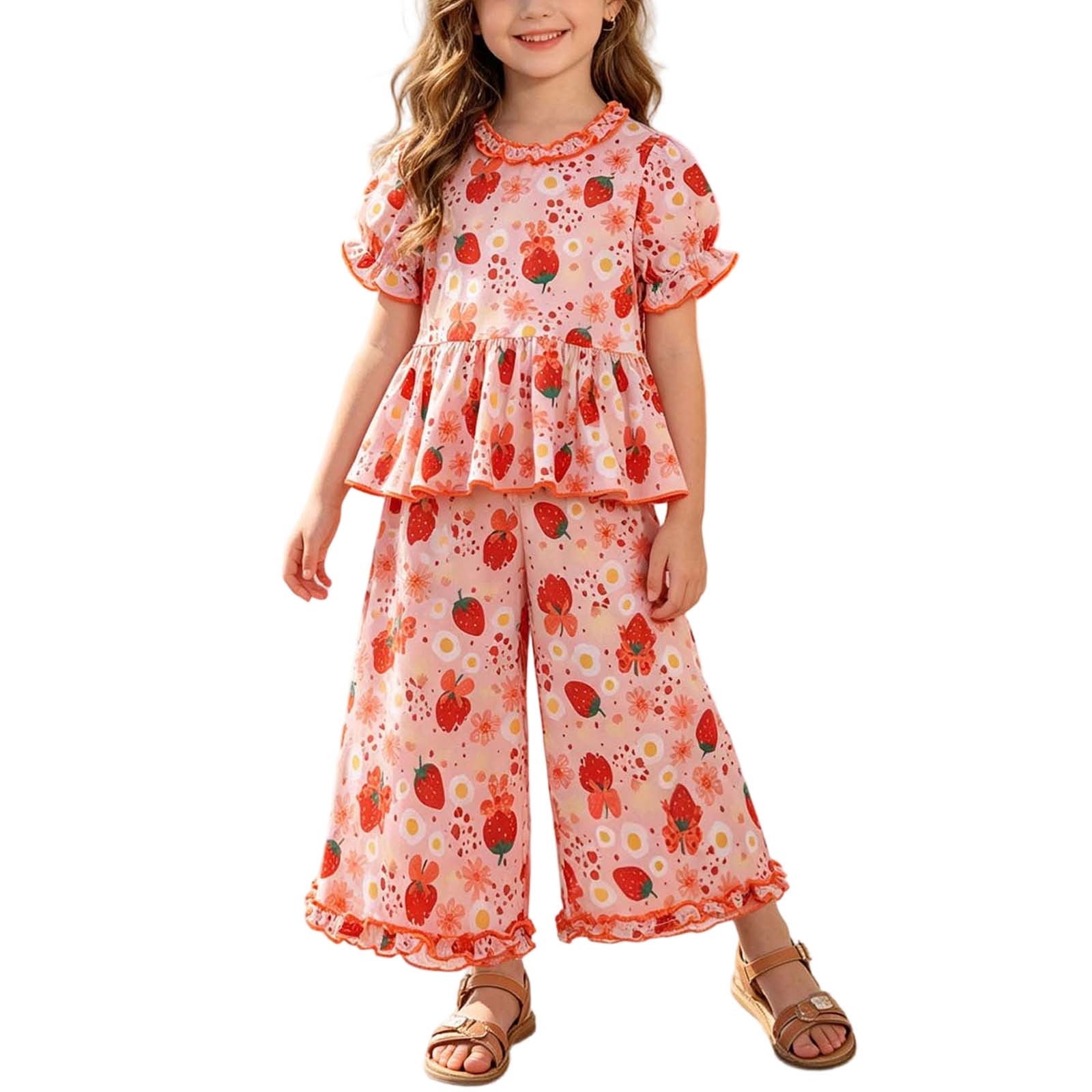 Amidoa Girls Summer Outfits 2 Piece Short Sleeve Cute Print Top and ...