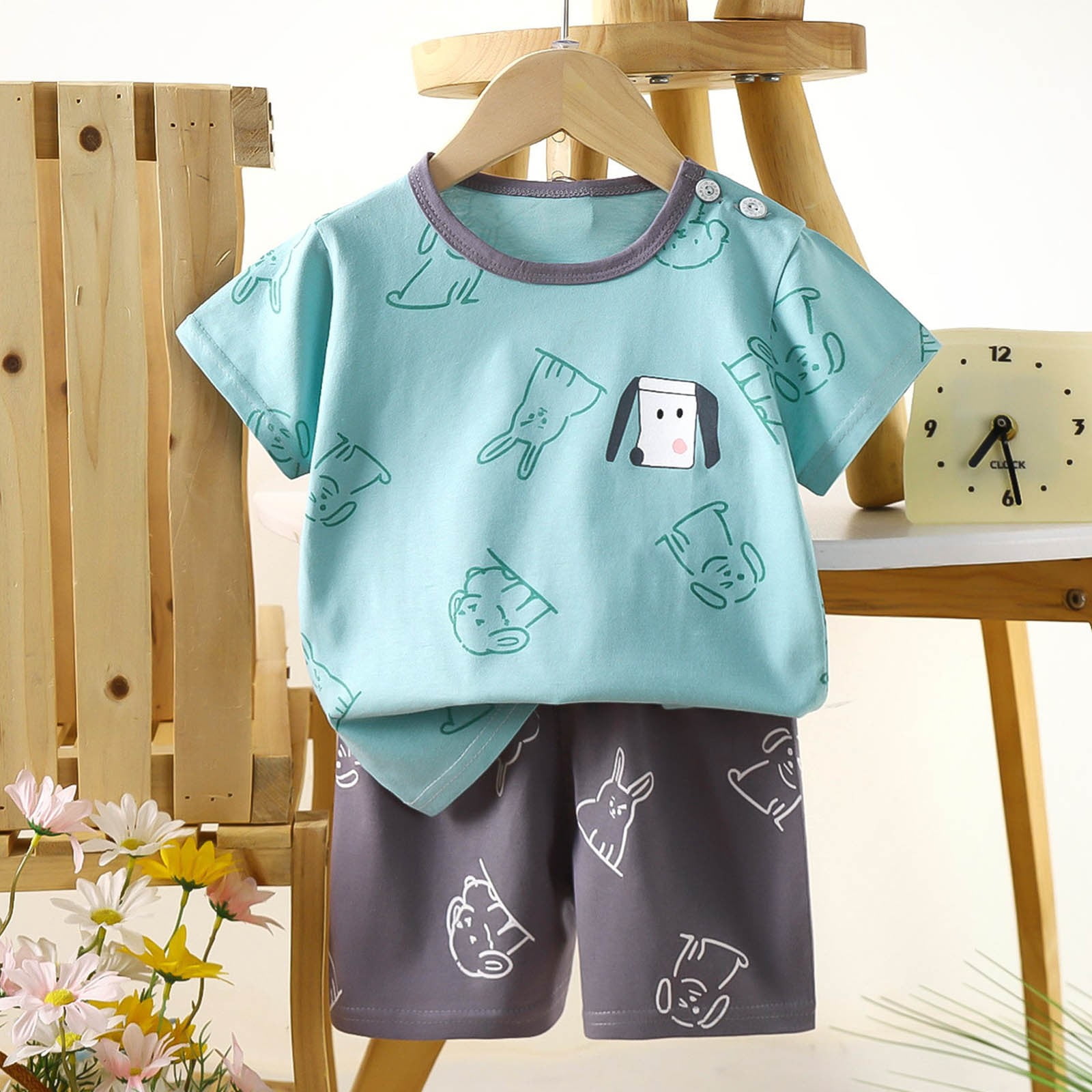 Amidoa Girls Summer Outfits 2 Piece Short Sleeve Cute T Shirt Print Top ...
