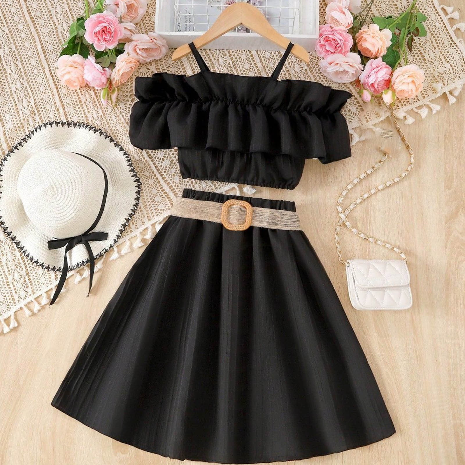 Amidoa Girls Summer Outfits 2 Piece Short Sleeve Cute Top and Pleated ...