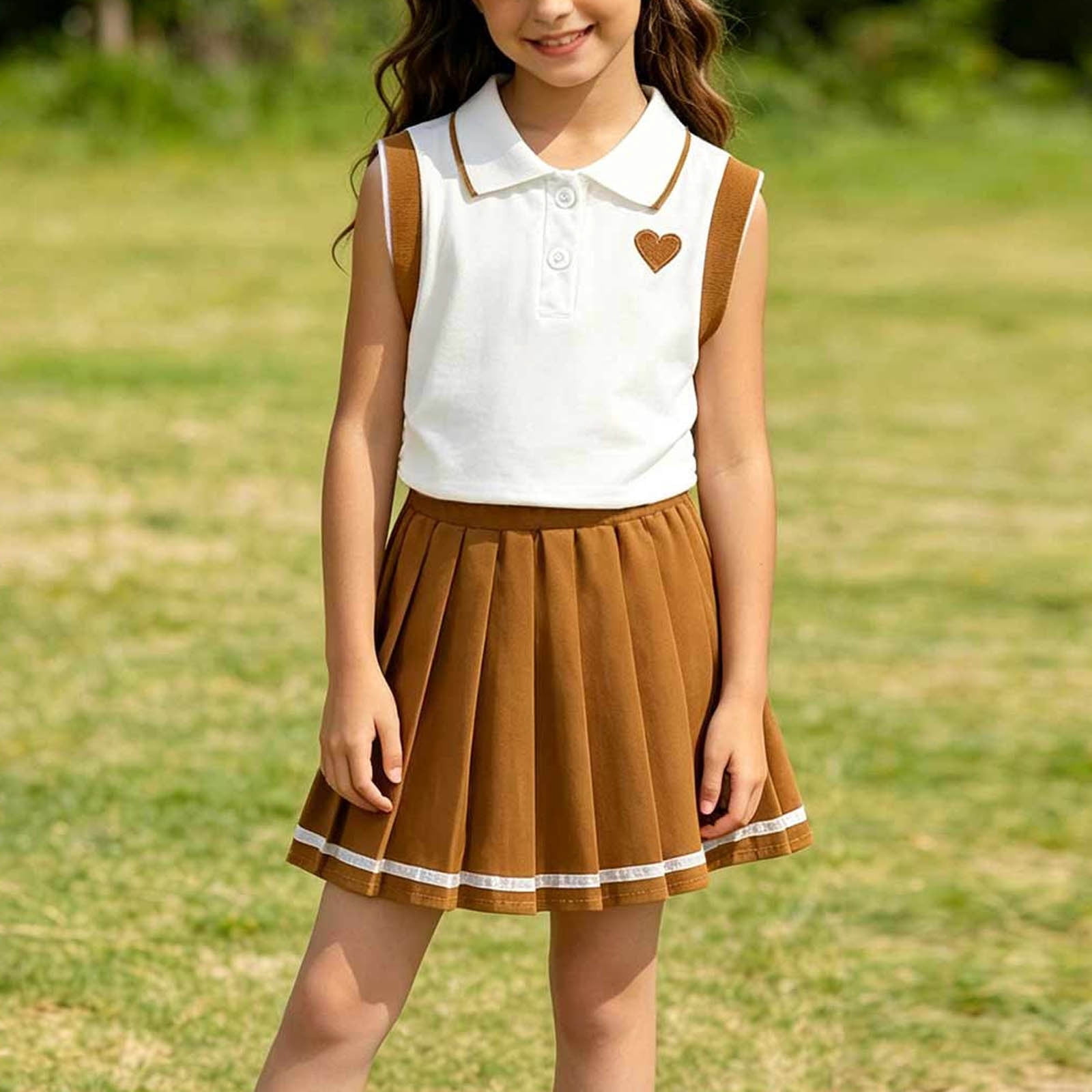 Amidoa Girls Summer Outfits 2 Piece Short Sleeve Cute Top and Pleated ...