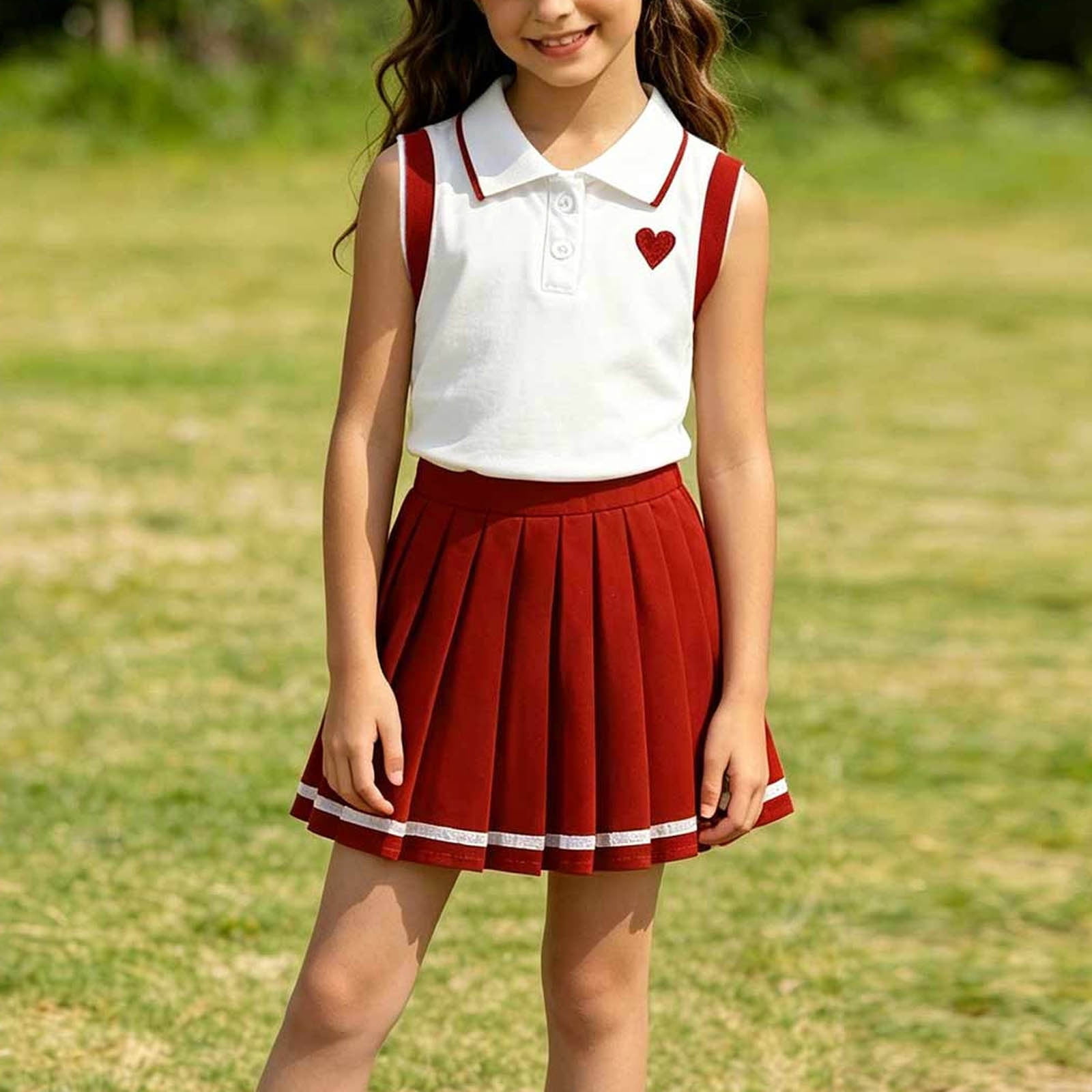 Amidoa Girls Summer Outfits 2 Piece Short Sleeve Cute Top and Pleated ...