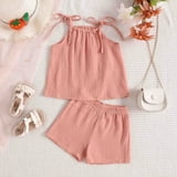Amidoa Girls Summer Outfits 2 Piece Short Sleeve T Shirt Cute Solid ...