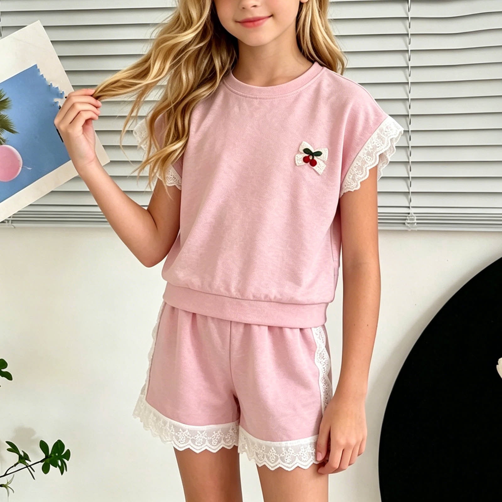 Amidoa Girls Summer Outfits 2 Piece Short Sleeve T Shirt Cute Top and ...