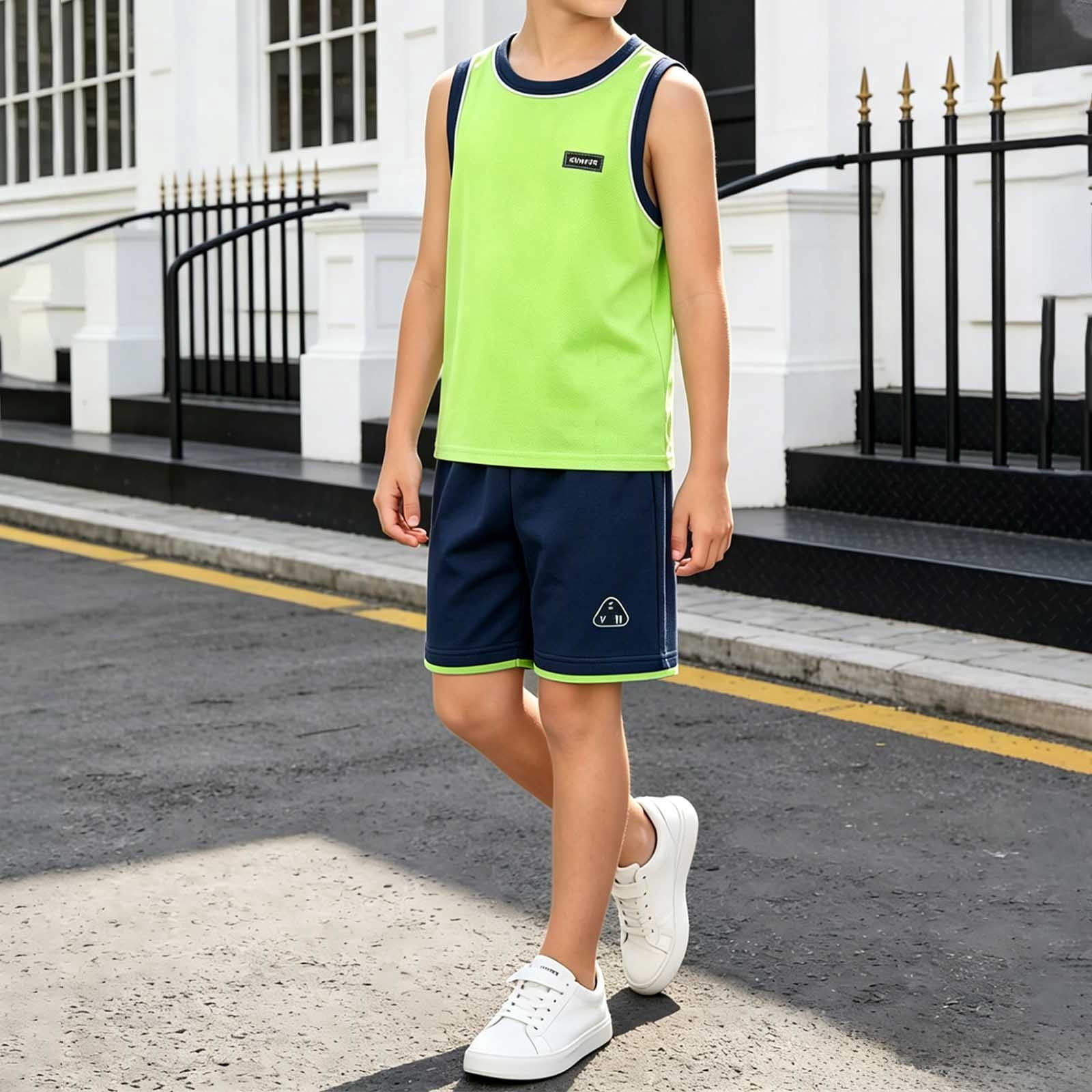 Amidoa Girls Summer Outfits 2 Piece Short Sleeve T Shirt Solid Color ...