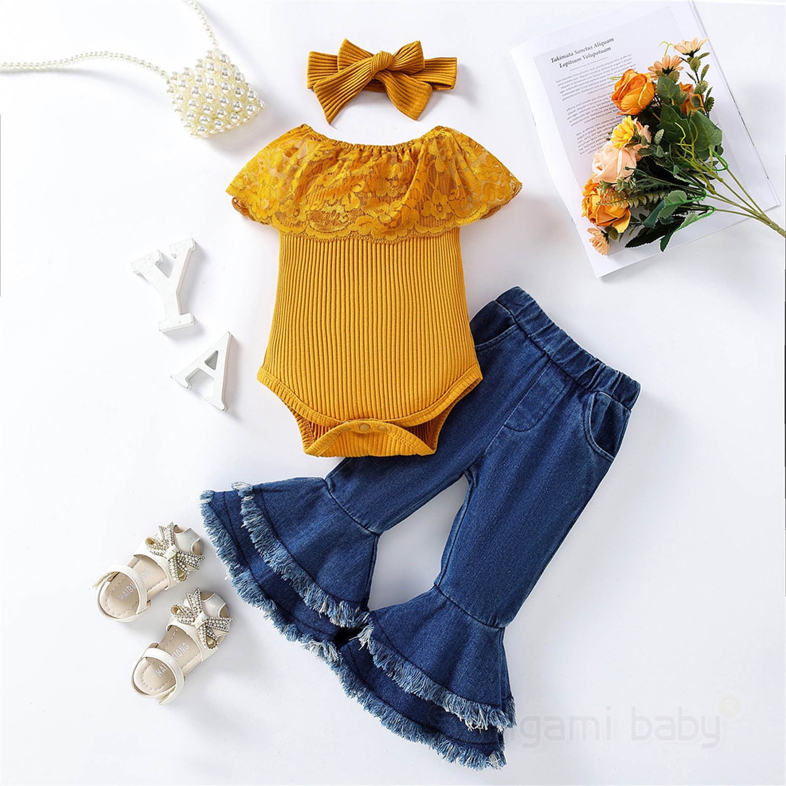 Amidoa Girls Summer Outfits 2 Piece Solid Color T Shirt Long Sleeve ...