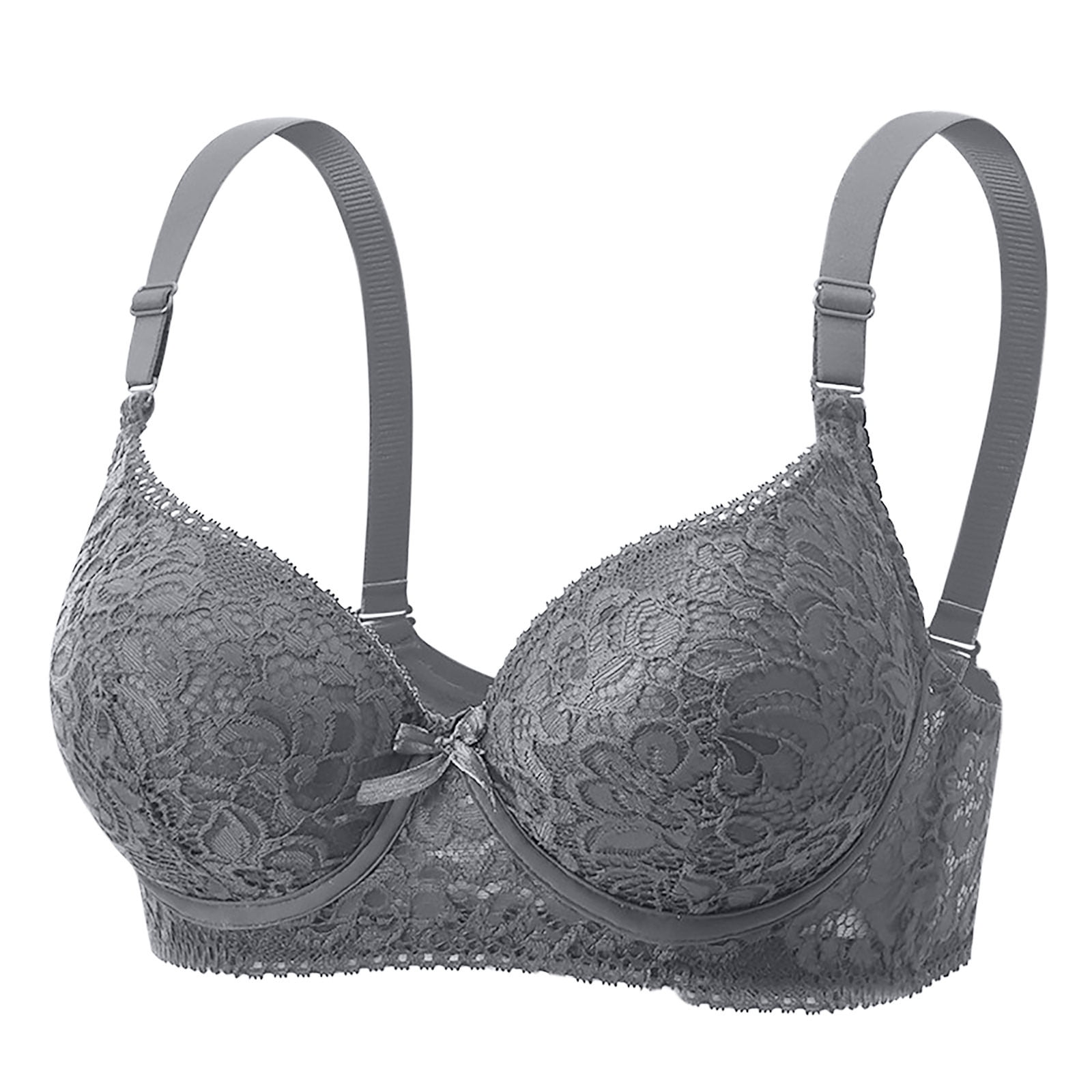 Amidoa Gray Bras for Older Women Lace Push-up Underwire Embroidered Bra ...
