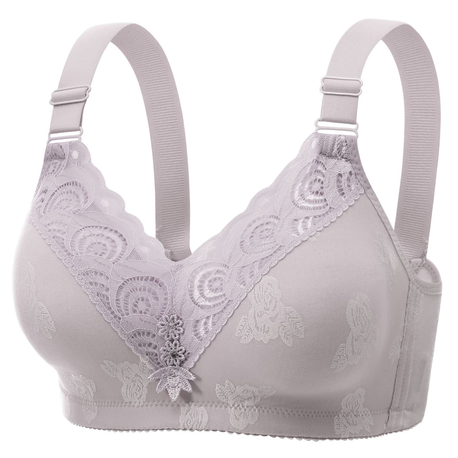 Amidoa Gray Bras for Women Full Coverage Heavy Breast Lace High Support ...