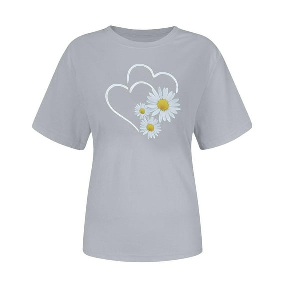Amidoa Gray Women Tops Holiday Short Sleeve Valentines Day Boho Tops ...
