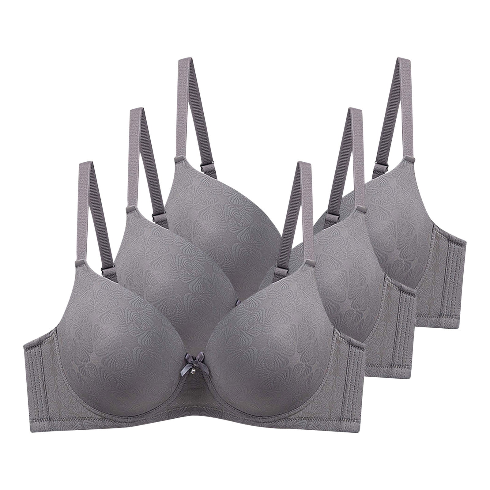 Amidoa Gray Womens Bras T-Shirt Underwire Push-up Solid 3 Pcs Bras ...