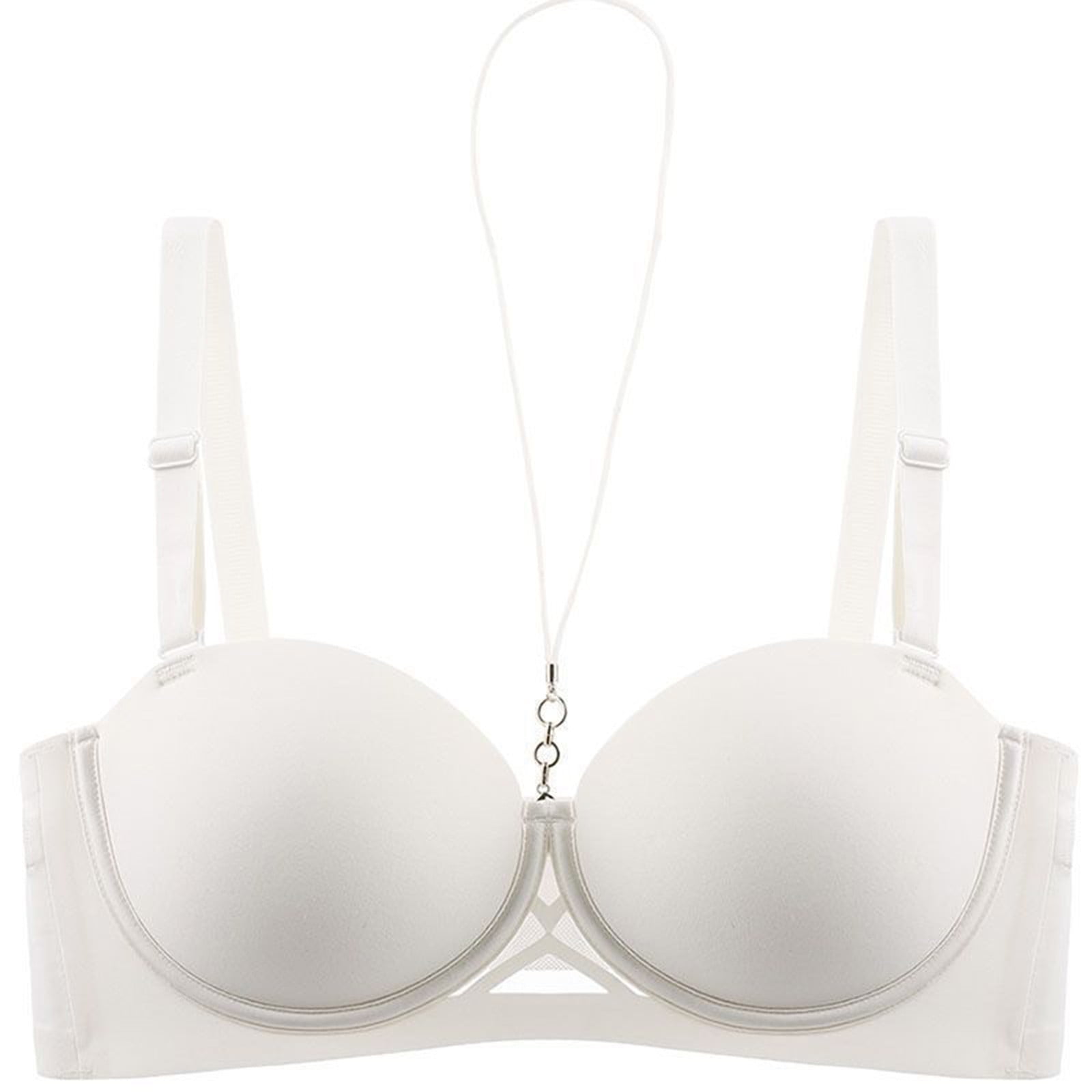 Amidoa Halter Bras for Older Women Demi-Cup White No Wire Push-up Solid ...