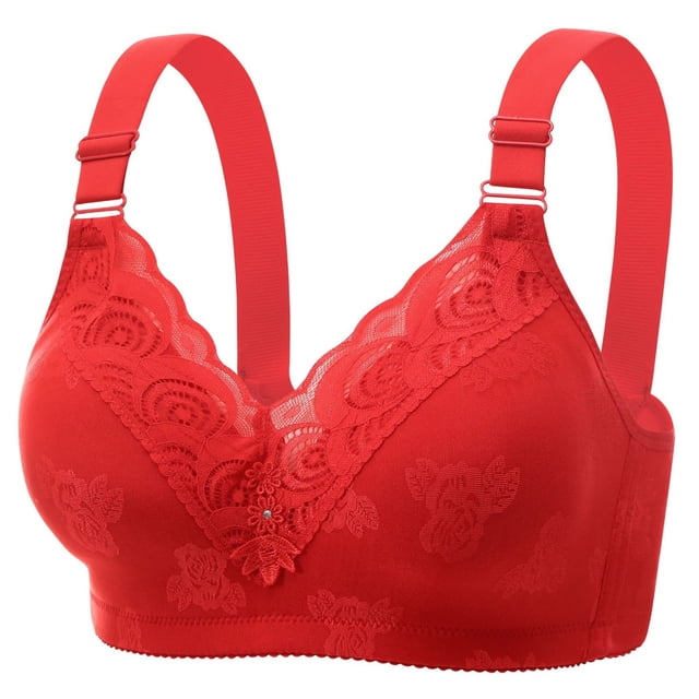 Amidoa Heavy Breast Bras for Older Women Full Coverage Red Lace High ...