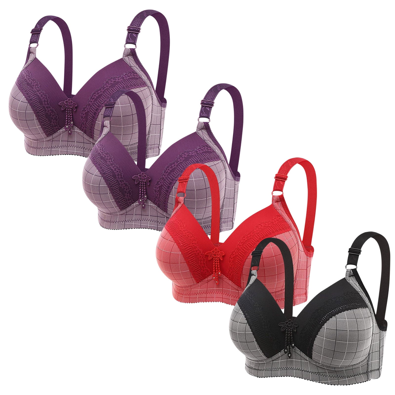 Amidoa Heavy Breast Bras for Older Women Wire-Free Full-Figure Purple 4 ...
