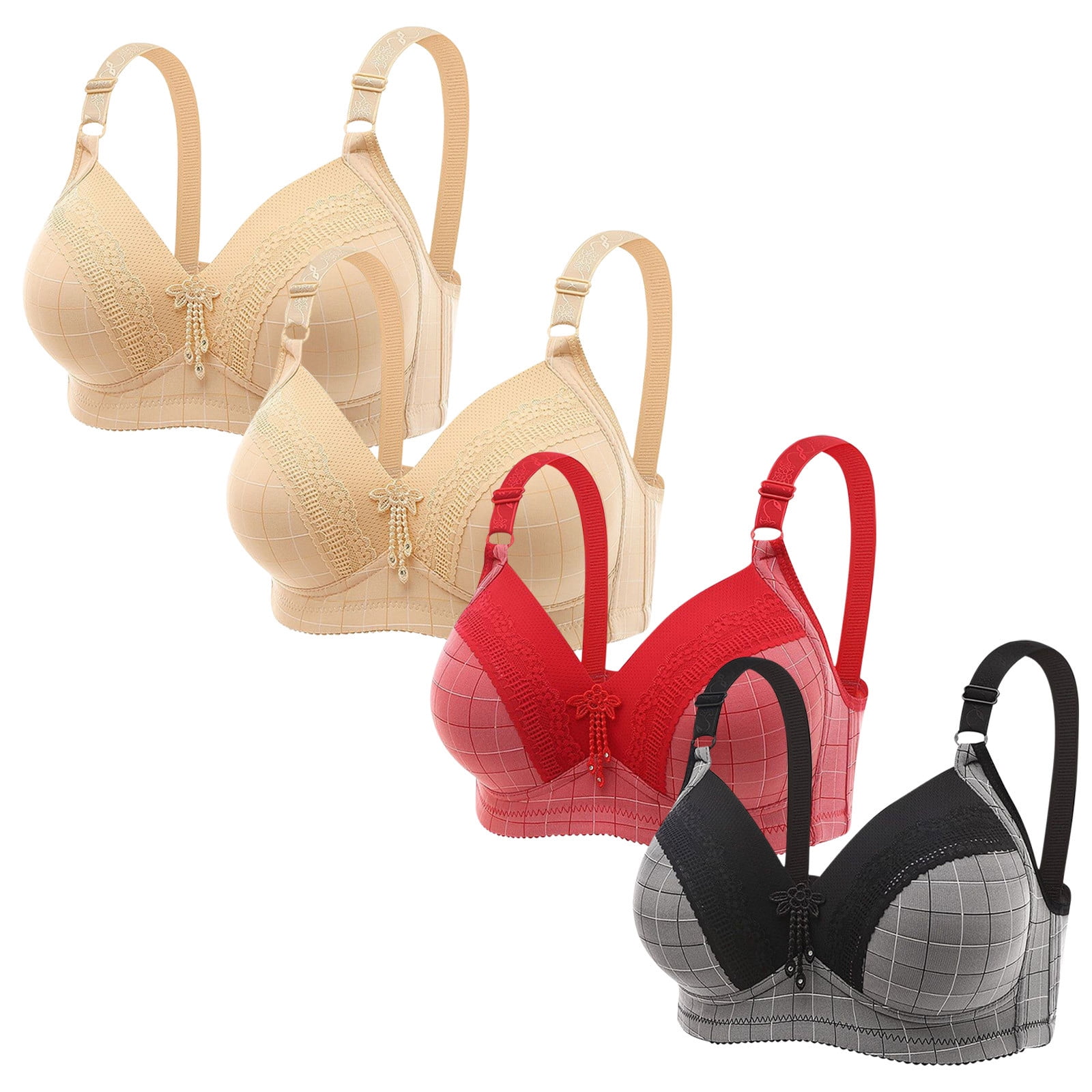 Amidoa Heavy Breast Bras for Women Wire-Free Beige Full-Figure 4 Pack ...