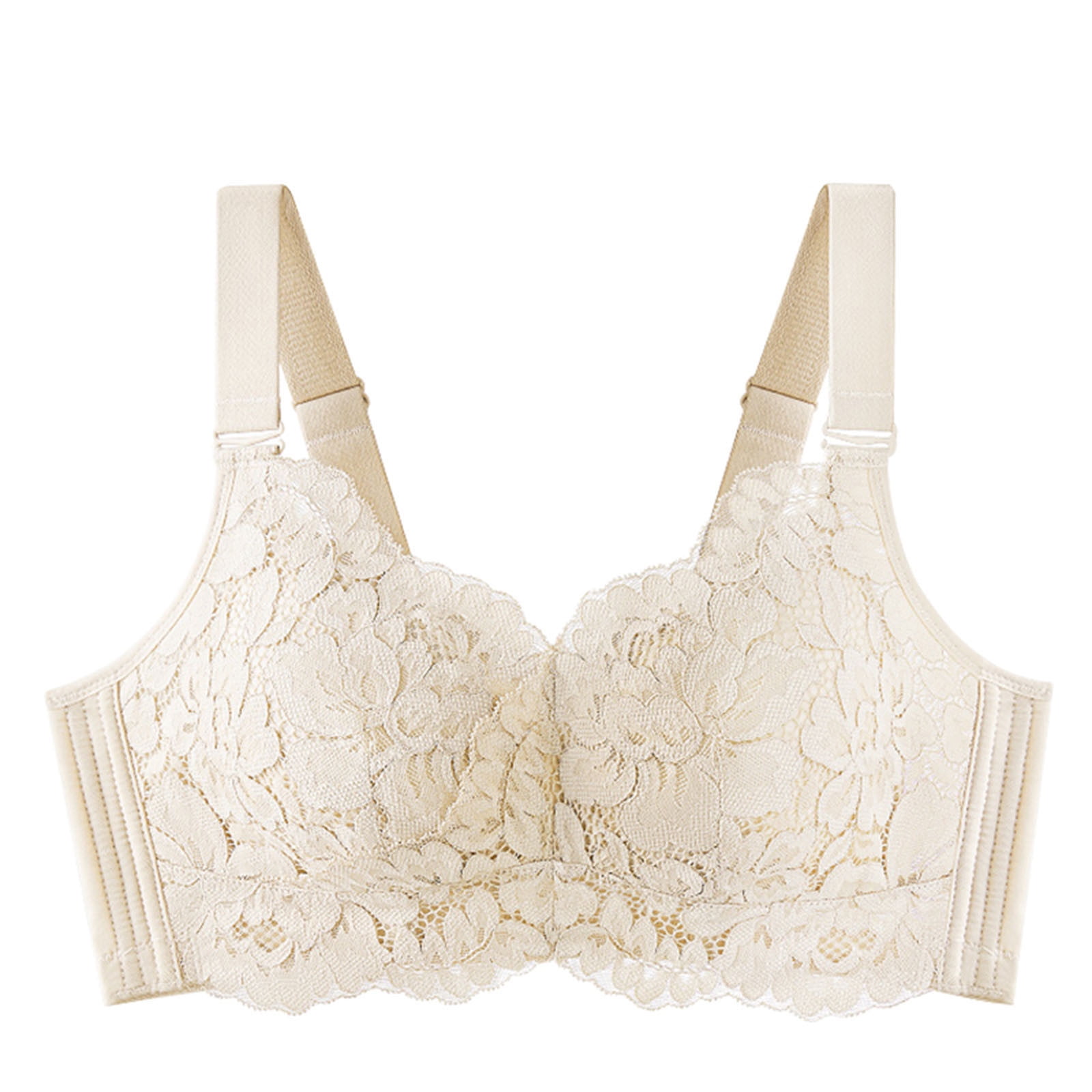 Amidoa Heavy Breast Womens Bras Lace Full Coverage Beige Solid Push-up ...