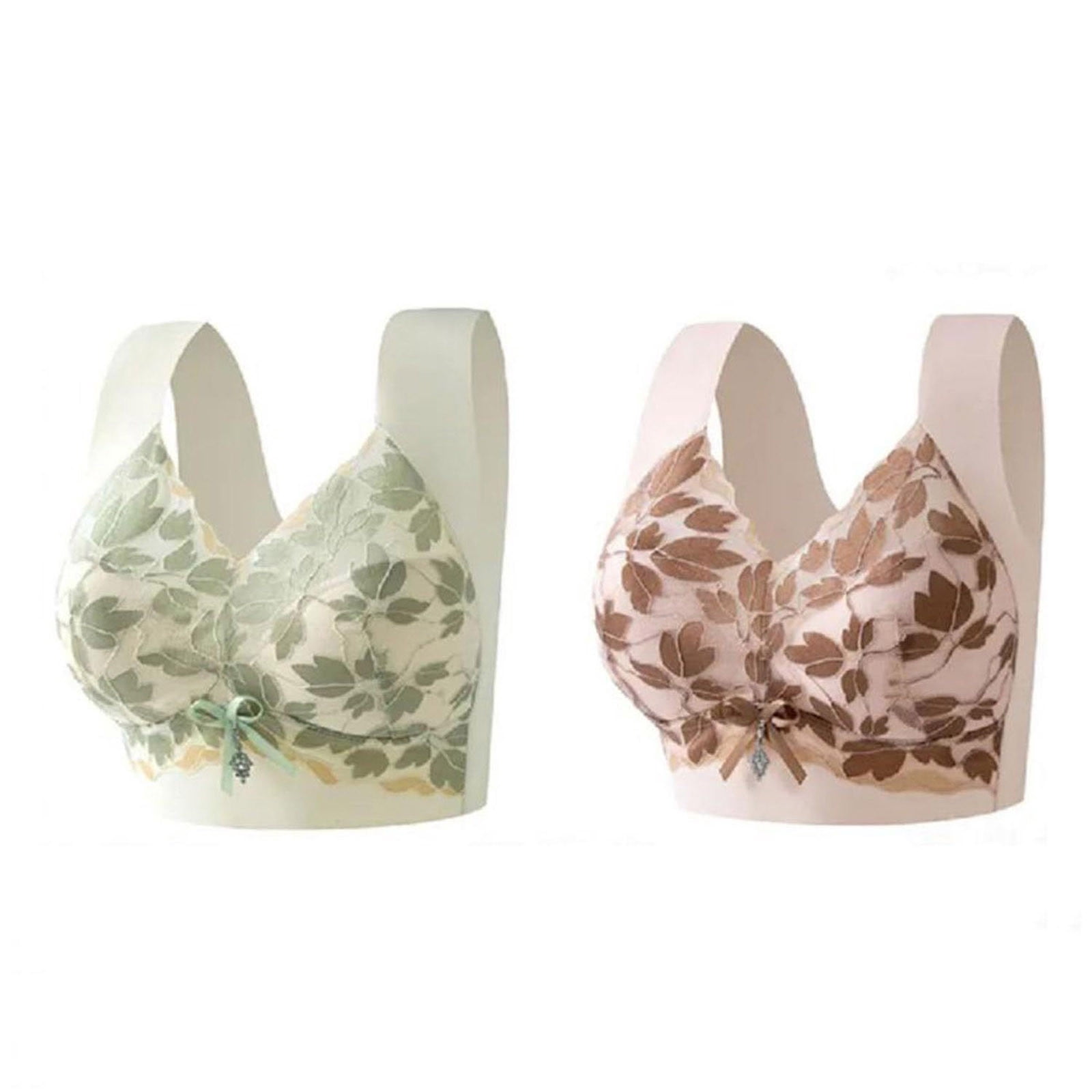 Amidoa Heavy Breast Womens Bras Lace Pink Full-Figure 2 Pcs Floral Wide ...
